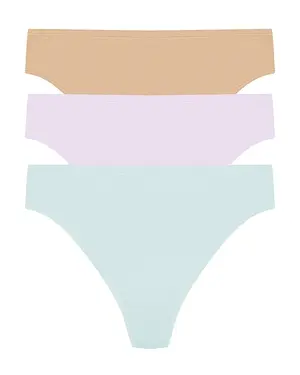 Natori Bliss Bare Thongs, Pack Of 3 - Cafe/pale Purple/green