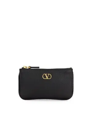 Valentino Garavani V Logo Signature Coin Purse In Black - Nero