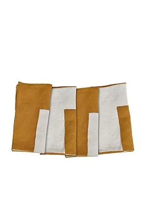 MISETTE Linen Embroidered Napkins Set Of 4 - Amber