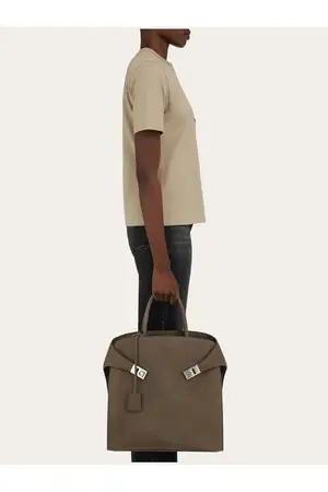 FERRAGAMO Hammered Calfskin Hug Tote - Red