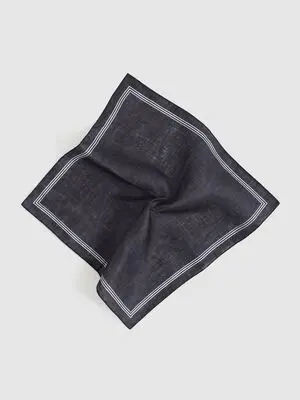 REISS Fiorello Linen Pocket Square - Navy