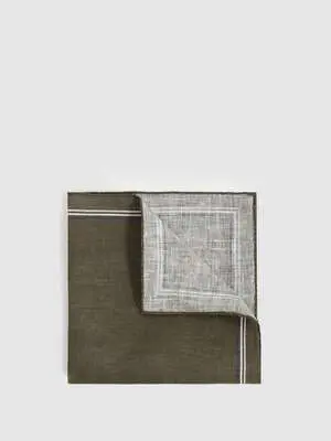REISS Fiorello Linen Pocket Square Olive