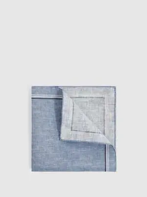 REISS Fiorello Linen Pocket Square Soft Blue