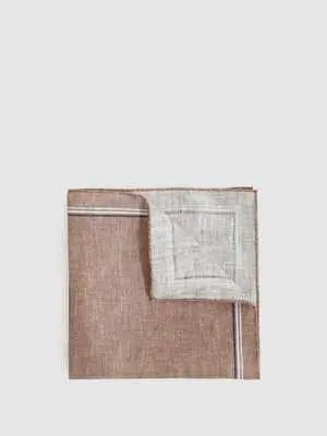 REISS Fiorello Linen Pocket Square Soft Brown