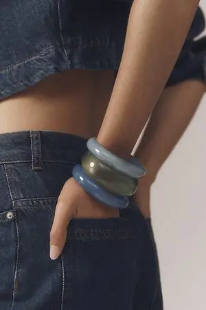 Anthropologie Round Bangle Bracelets Set Of 3 Blue