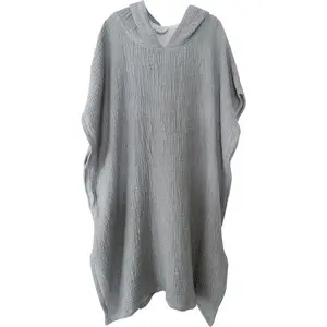 Anaya Crinkled Cotton Hooded Poncho - Charcoal Grey