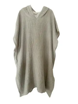 Anaya Crinkled Cotton Hooded Poncho - Charcoal Grey