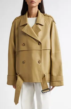 TOTEME Leather Crop Trench Coat - Desert