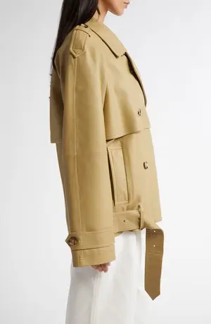 TOTEME Leather Crop Trench Coat - Desert