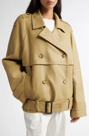 TOTEME Leather Crop Trench Coat - Desert