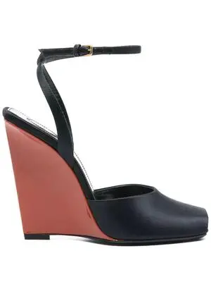 Saint Laurent 115mm La Scandale Wedge Sandals - Blue
