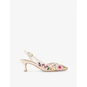 Kurt Geiger Aria Low 2 Embroidered Mesh Woven Heeled Courts - White/comb