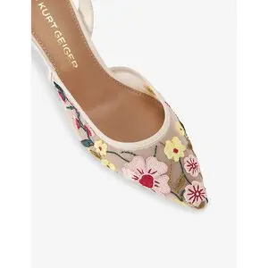Kurt Geiger Aria Low 2 Embroidered Mesh Woven Heeled Courts - White/comb
