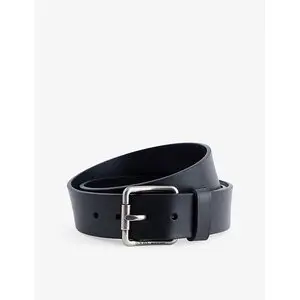 Loewe Roller Curve Branded Leather Belt - Black/vintage Palladium