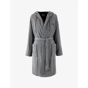 BOSS Brand-embroidered Tie-waist Cotton-blend Robe - Gris