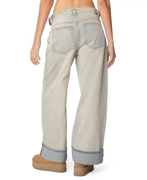 EDIKTED Double Belt Washed Low Rise Jeans