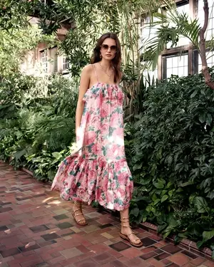Aqua Floral Print Maxi Dress