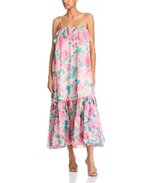 Aqua Floral Print Maxi Dress