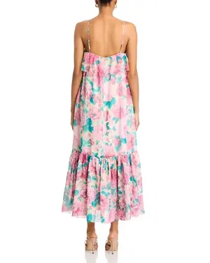 Aqua Floral Print Maxi Dress