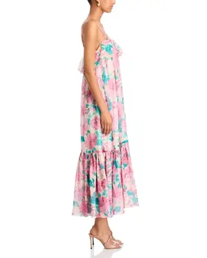 Aqua Floral Print Maxi Dress