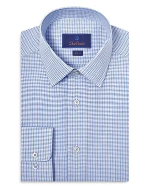 David Donahue Slim Fit Poplin Check Dress Shirt - Blue/ Sky