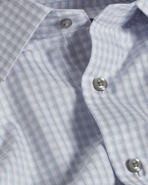 David Donahue Trim Fit Dobby Twill Check Dress Shirt - Sky/ Gray
