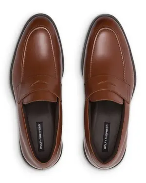 Wolf & Shepherd Closer Leather Penny Loafers In Brown - 62  display picture 3