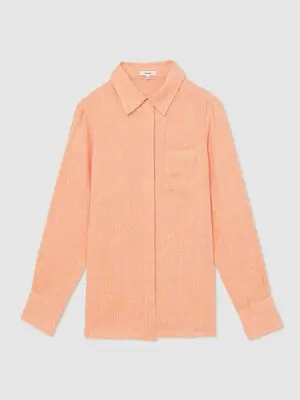 REISS Belle Linen Button-through Shirt - Orange
