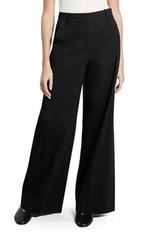 Theory Linen Blend Wide Leg Pants - Black