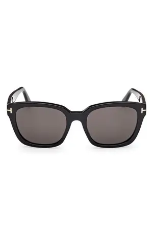 TOM FORD 53mm Square Sunglasses - Shiny Black Eco / Smoke Lenses