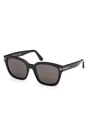 TOM FORD 53mm Square Sunglasses - Shiny Black Eco / Smoke Lenses