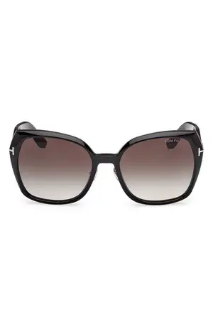 TOM FORD 58mm Gradient Butterfly Sunglasses - Shiny Black / Smoke Lenses