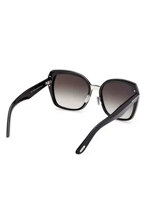 TOM FORD 58mm Gradient Butterfly Sunglasses - Shiny Black / Smoke Lenses