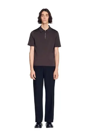 Sandro Knitted Polo With Zip Collar - Chocolate