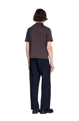 Sandro Knitted Polo With Zip Collar - Chocolate
