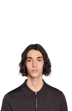 Sandro Knitted Polo With Zip Collar - Chocolate