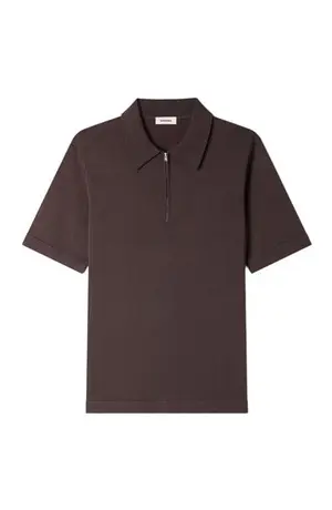 Sandro Knitted Polo With Zip Collar - Chocolate