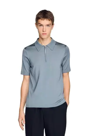 Sandro Knitted Polo With Zip Collar - Grey/blu