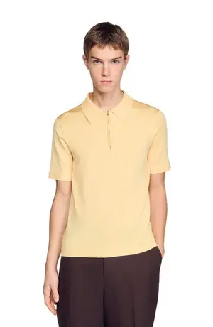 Sandro Knitted Polo With Zip Collar - Light Yellow