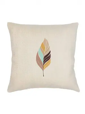 Anaya Feather Mirage Embroidered Linen Pillow With Down Insert - Beige