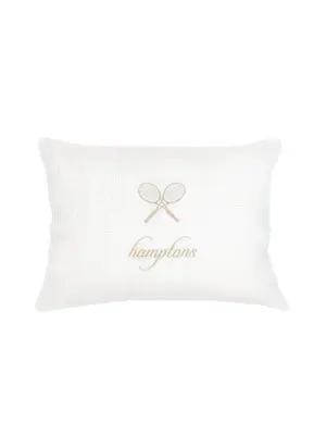 Anaya Hamptons Tennis Club Embroidered Linen Pillow With Down Alternative Insert