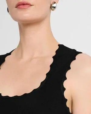 Emporio Armani Sleeveless Scalloped Milano Dress - Black