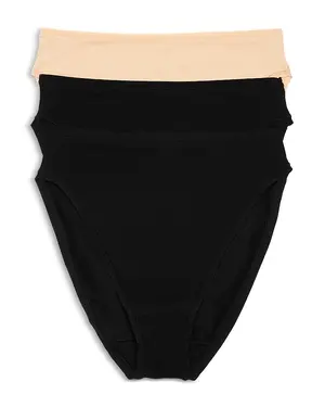 Natori Bliss Bare High Cut Brief, Pack Of 3 - Black/black/cafe