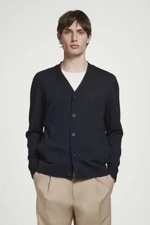 Cos Merino Wool V-neck Cardigan - Blue