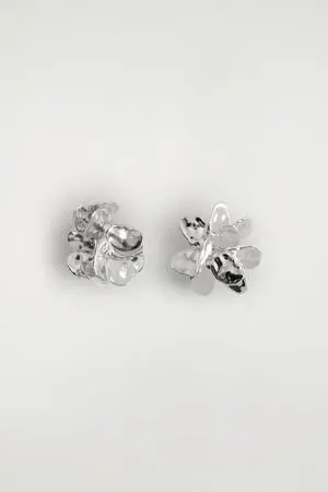 Cos Mismatched Floral Earrings - Silver-colored