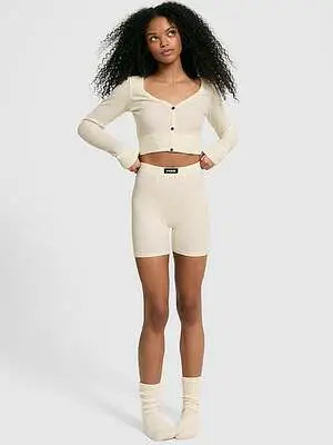 Pink Lounge Ribbed Cropped Cardigangan & Shorts Set