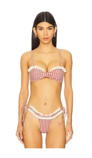 For Love & Lemons Gingham Bandeau Bikini Top - Red