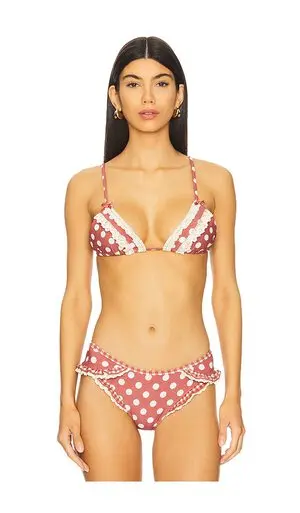 For Love & Lemons Denim Dot Triangle Bikini Top - Red