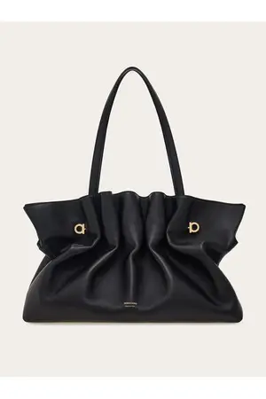 FERRAGAMO Nappa Leather Shoulder Bag With Gancini Pin - Black