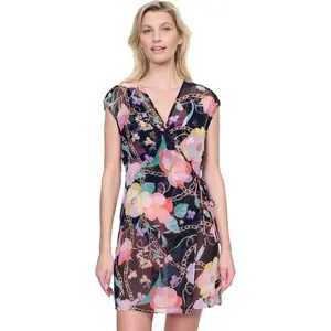 GOTTEX Memories Of Capri Short Surplice Wrap Dress - Black Multi